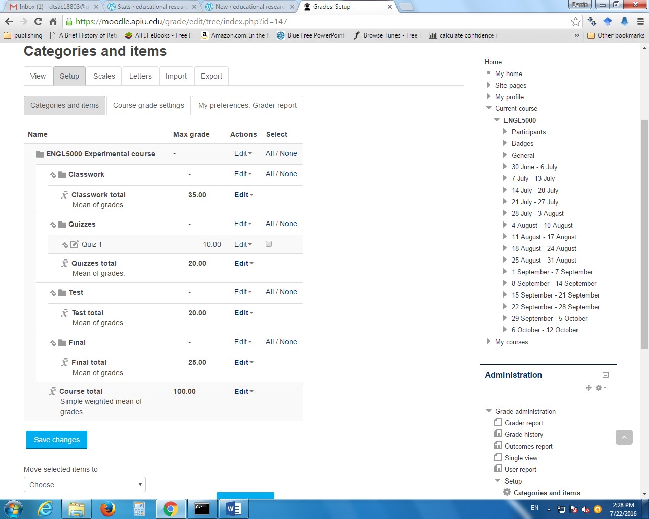 Adding Categories and Graded Items in Moodle | educational research techniques